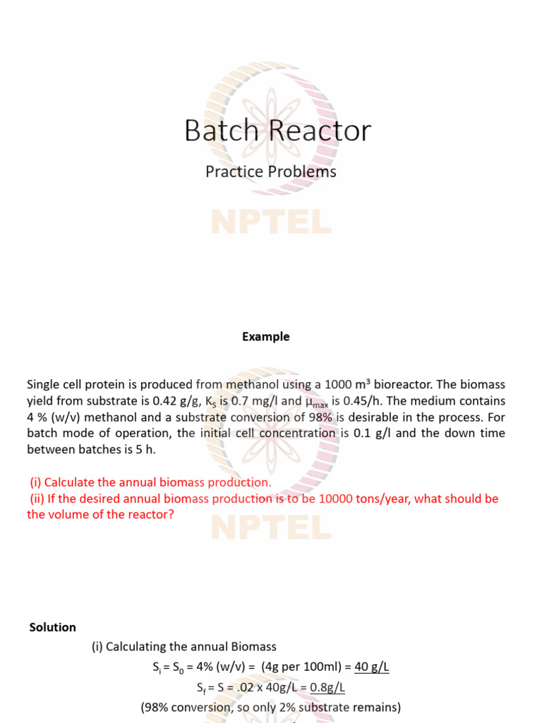 Batch Reactor Biomass Production Calculations | PDF | Life Sciences ...