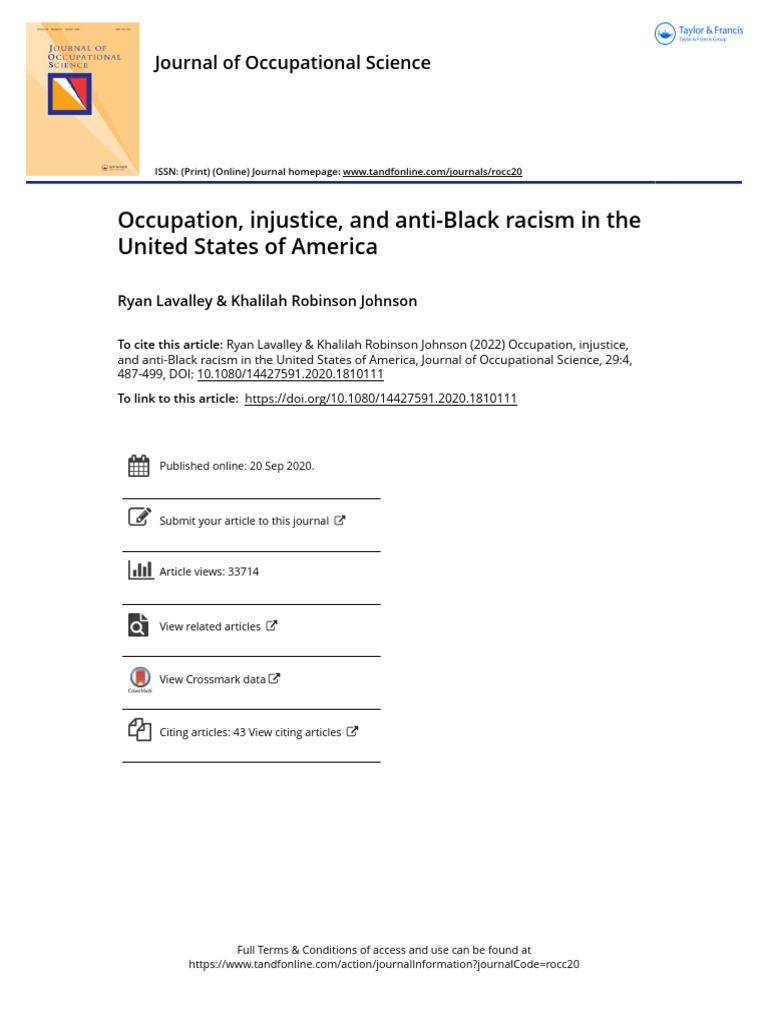 Occupation Injustice and Anti-Black Racism in The United States of ...