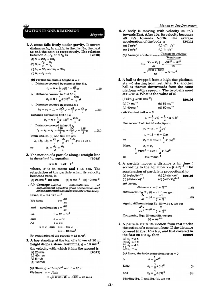 Understanding Motion in One Dimension | PDF