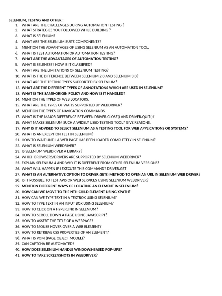 Selenium Interview Questions | PDF | Selenium (Software) | Software ...