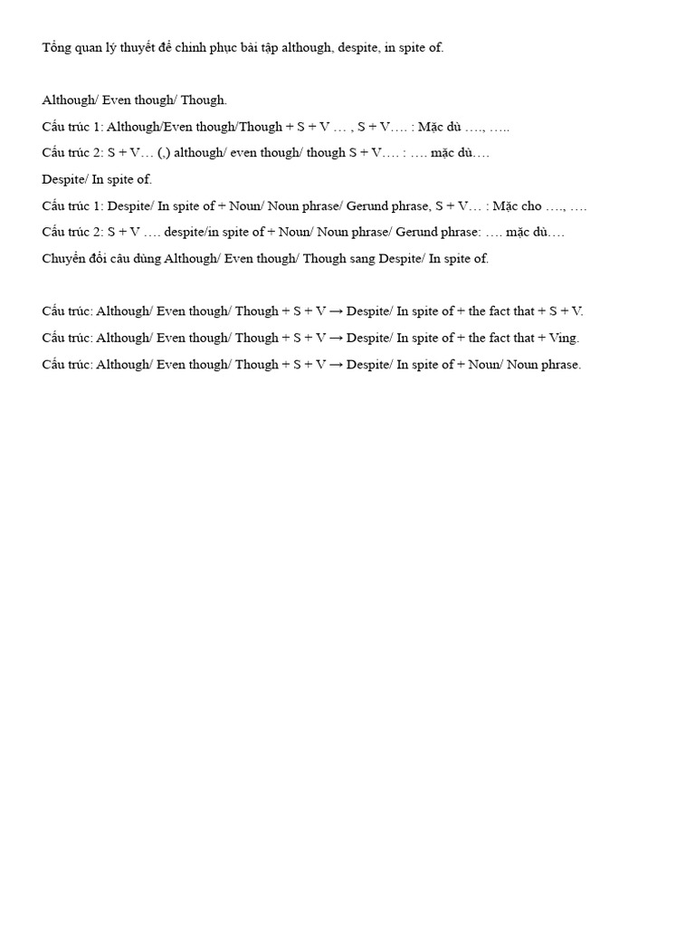 Tổng Quan Lý Thuyết Để Chinh Phục Bài Tập Although | PDF