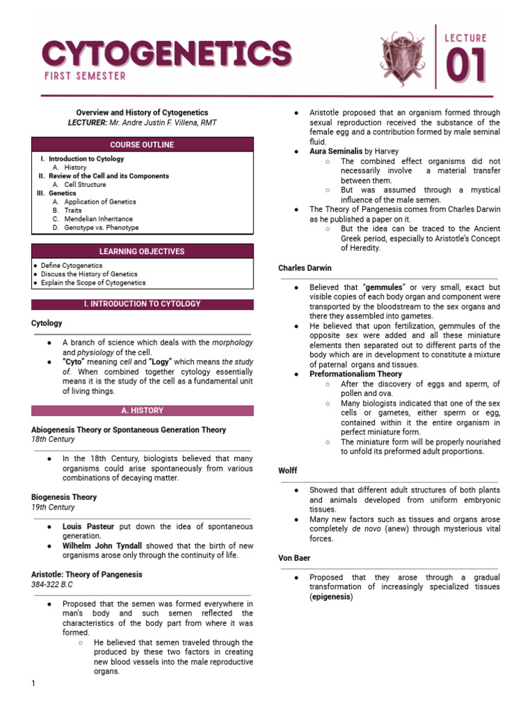 Cyto - Lec 1 Overview & History of Cytogenetics | PDF | Dominance ...