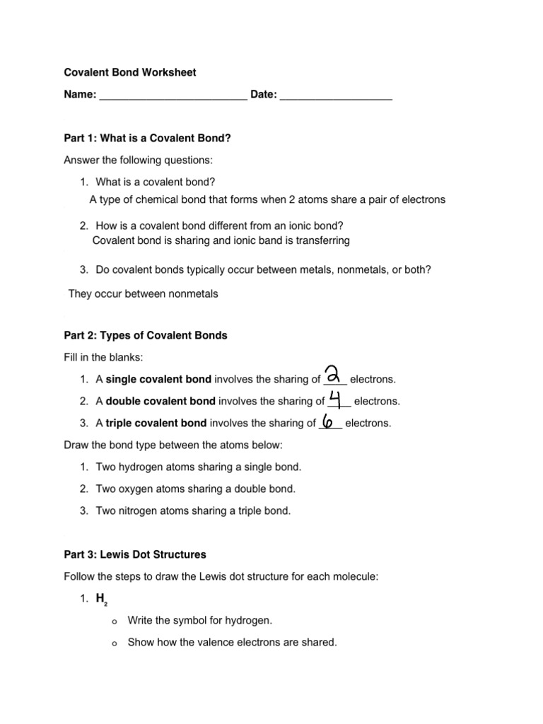Covalent Bond Worksheet! | PDF