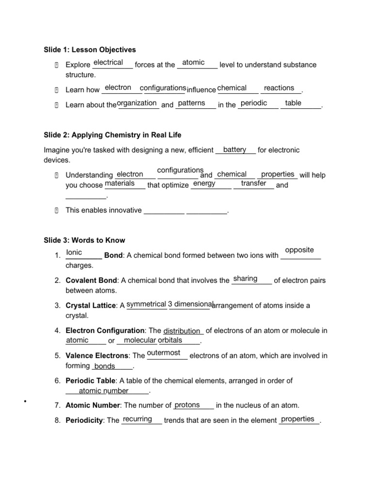 Exploring Atomic Forces and The Periodic Table Worksheet | PDF | Salt ...
