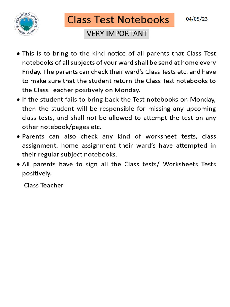 Class Test Notebooks | PDF