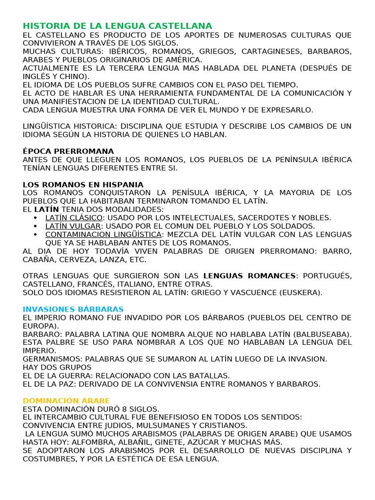 Historia de La Lengua Castellana | PDF | latín | Lengua española