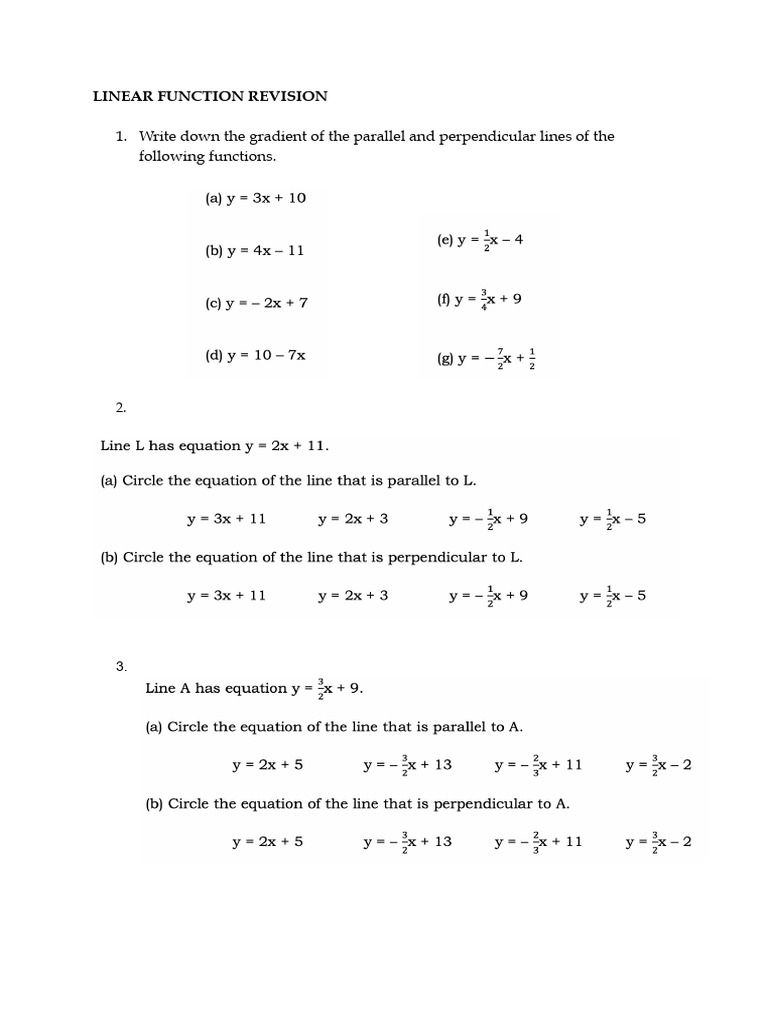 Linear Function Revision | PDF