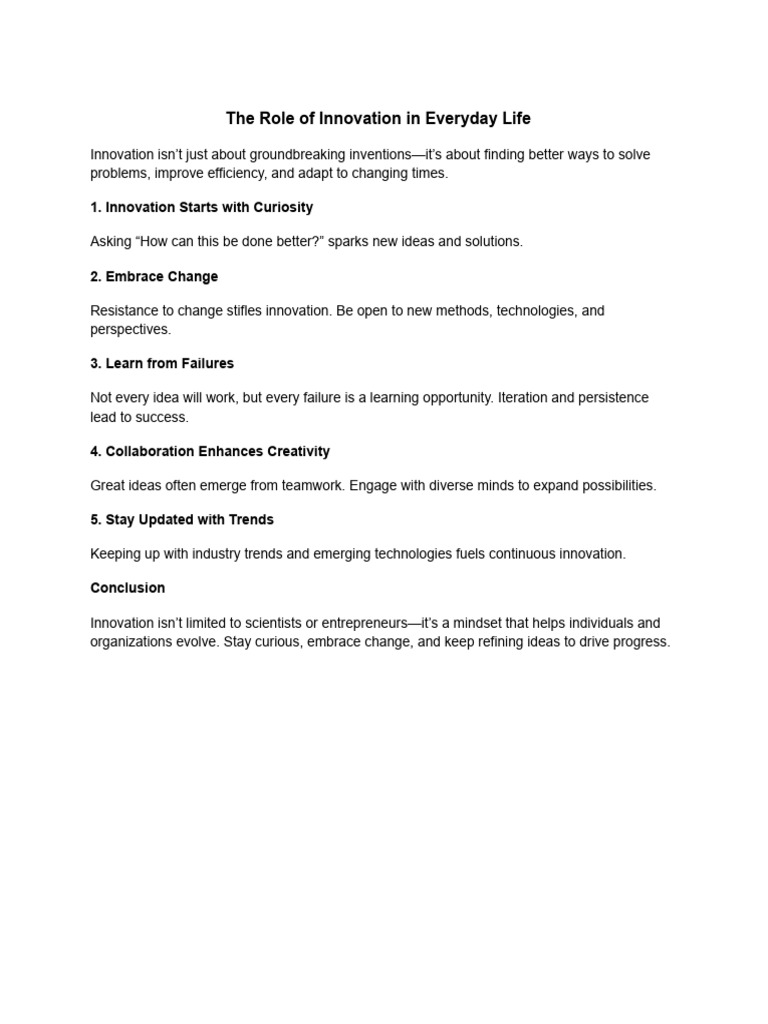 The Role of Innovation in Everyday Life | PDF