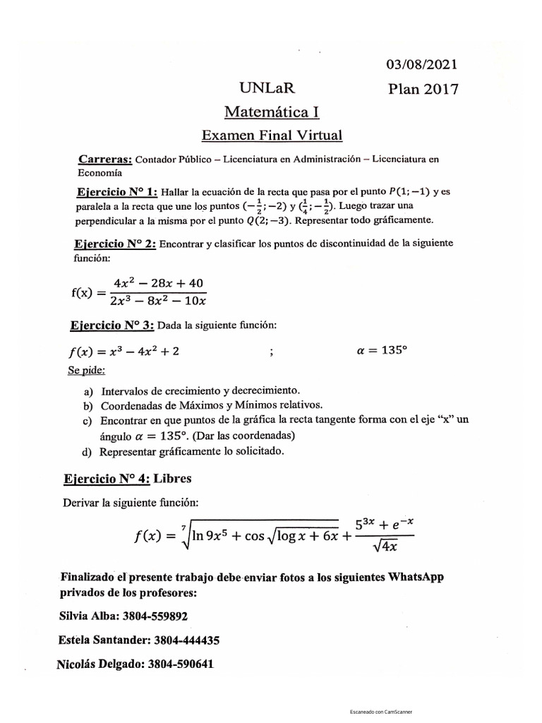 Exámenes Matematica 1 | PDF