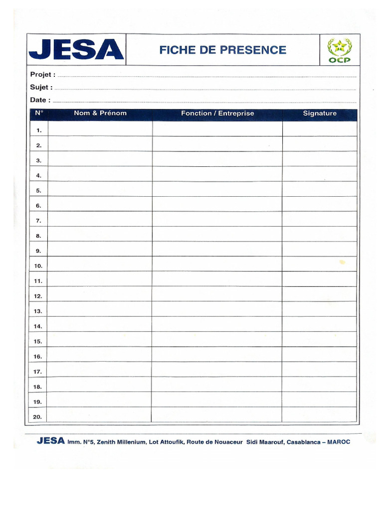 Fiche de Présence | PDF