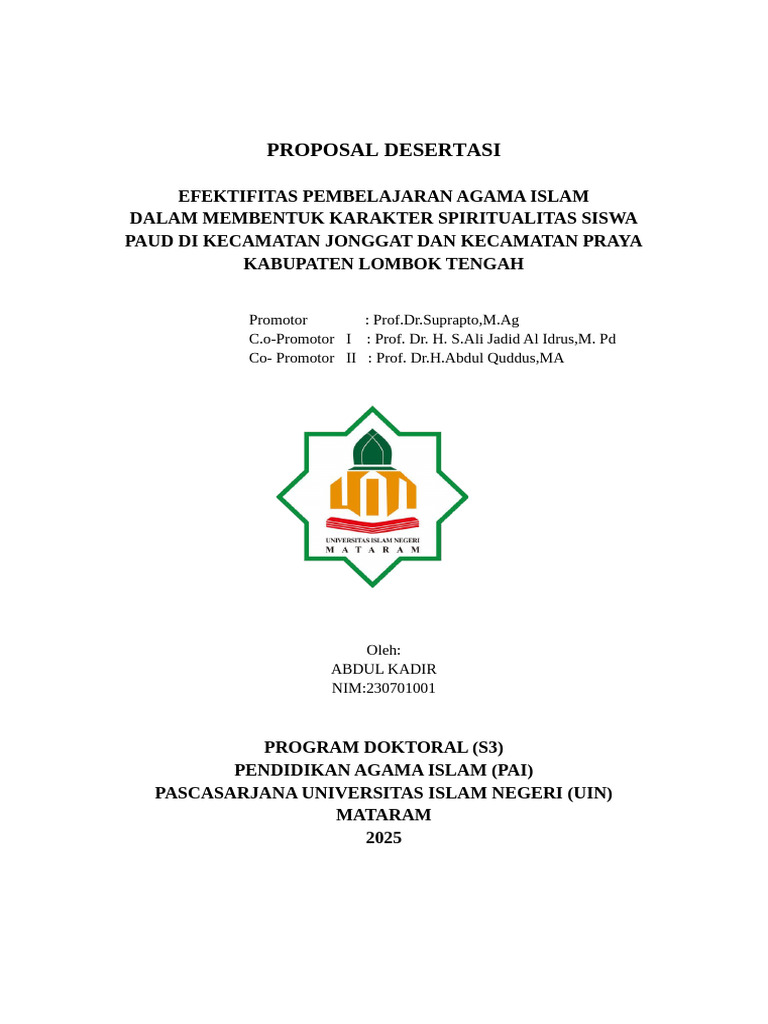 PROPOSAL DISERTASI ABDUL KADIR 2 FEBRUARI 2025 | PDF