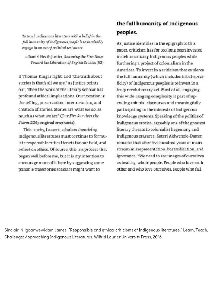 Responsible and Ethical Criticisms of Indigenous Literatures | PDF