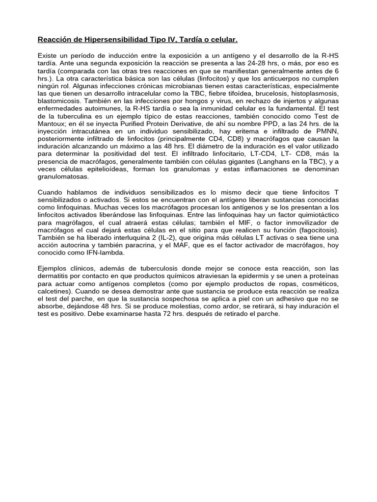 Reacción de Hipersensibilidad Tipo IV | PDF | Antígeno | Citocina