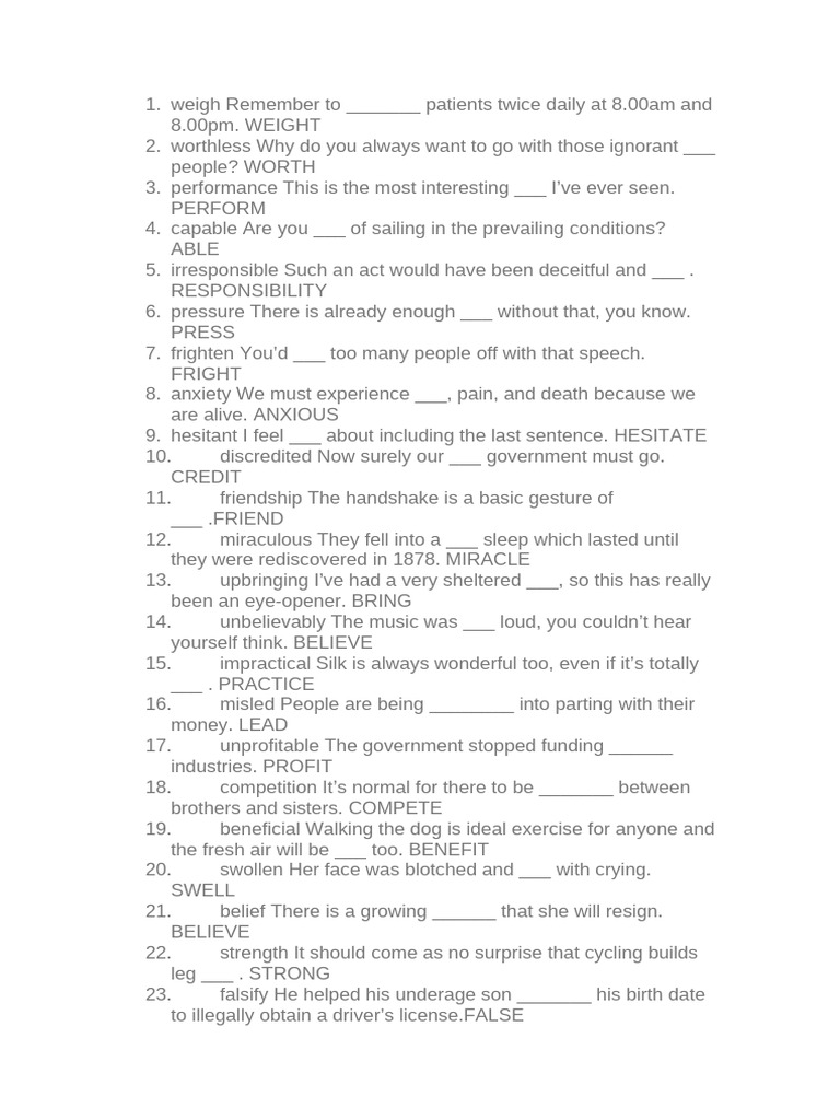 Answers 70 Cae Word Formation | PDF