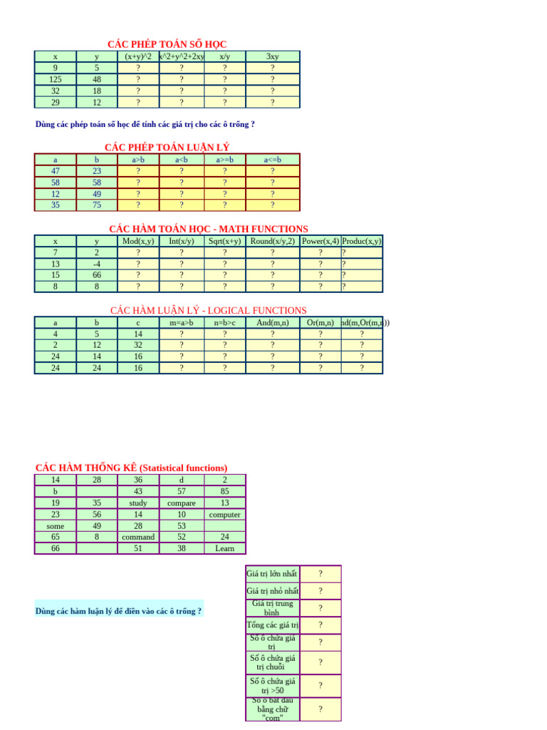 101 Bai Tap Thuc Hanh Excel 1 1 | PDF