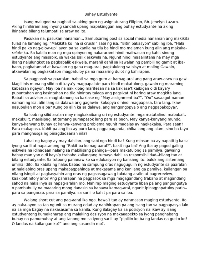 Buhay-Estudyante TALUMPATI | PDF