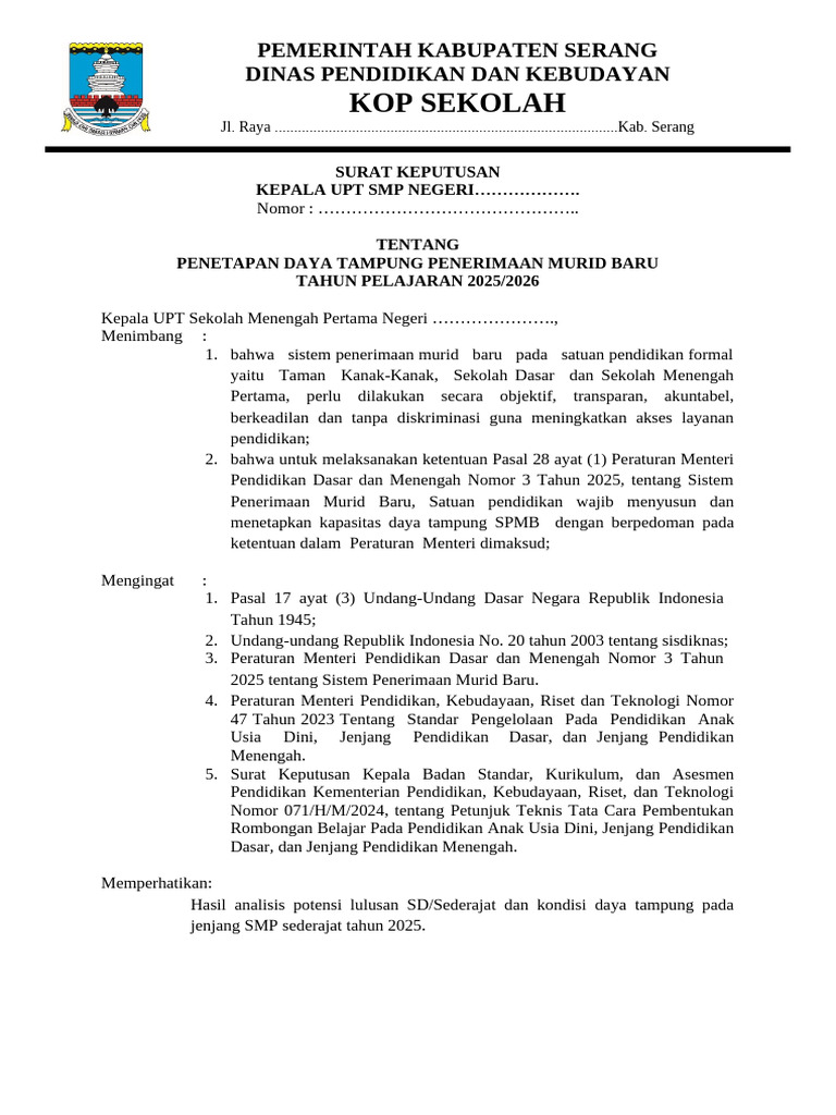 Surat Usulan Dan Analisi Daya Tampung SMP 2025 | PDF