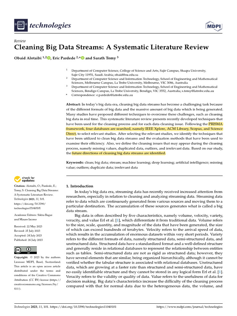 1-3-DS-Cleaning Big Data Streams_ A Systematic Literature Review | PDF ...