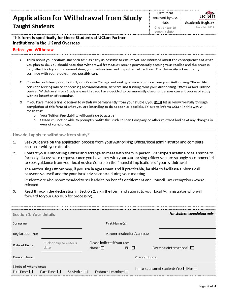 UCLan Withdrawal from Study Process | PDF