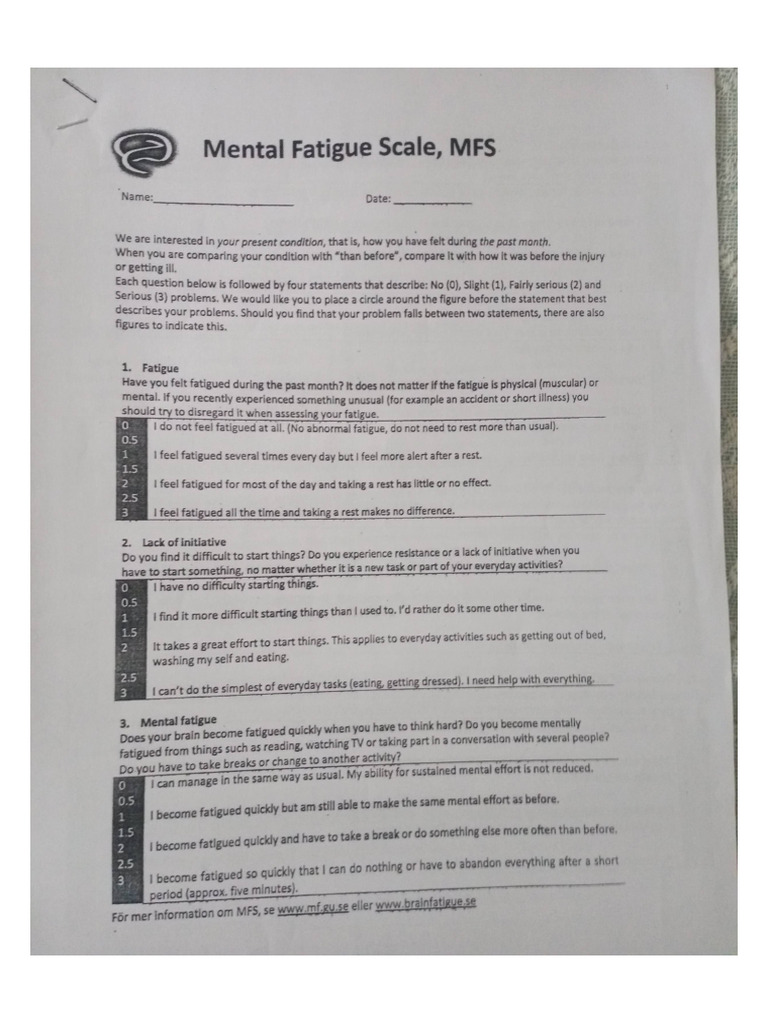 Mental Fatigue Scale | PDF