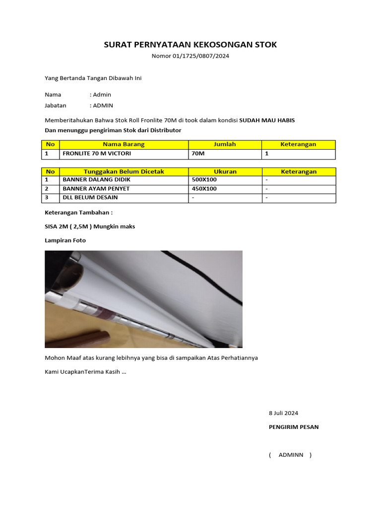 Surat Pernyataan Kekosongan Stok | PDF