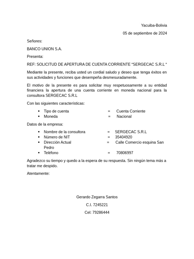 Solicitud de Apertura Cta Cte | PDF