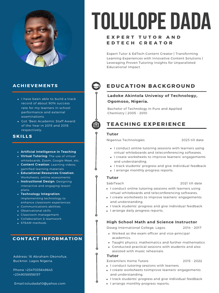 Tolu Dada Resume - 20241231 - 194344 - 0000 | PDF | Educational Technology | Learning