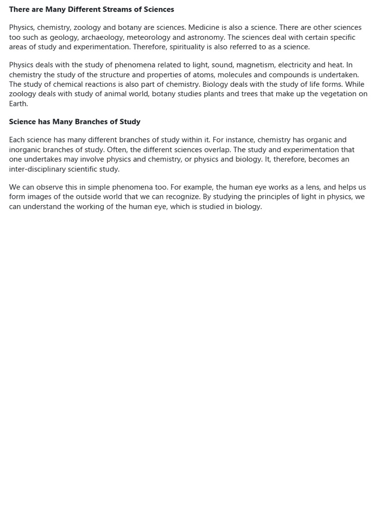 There are Many Different Streams of Sciences | PDF