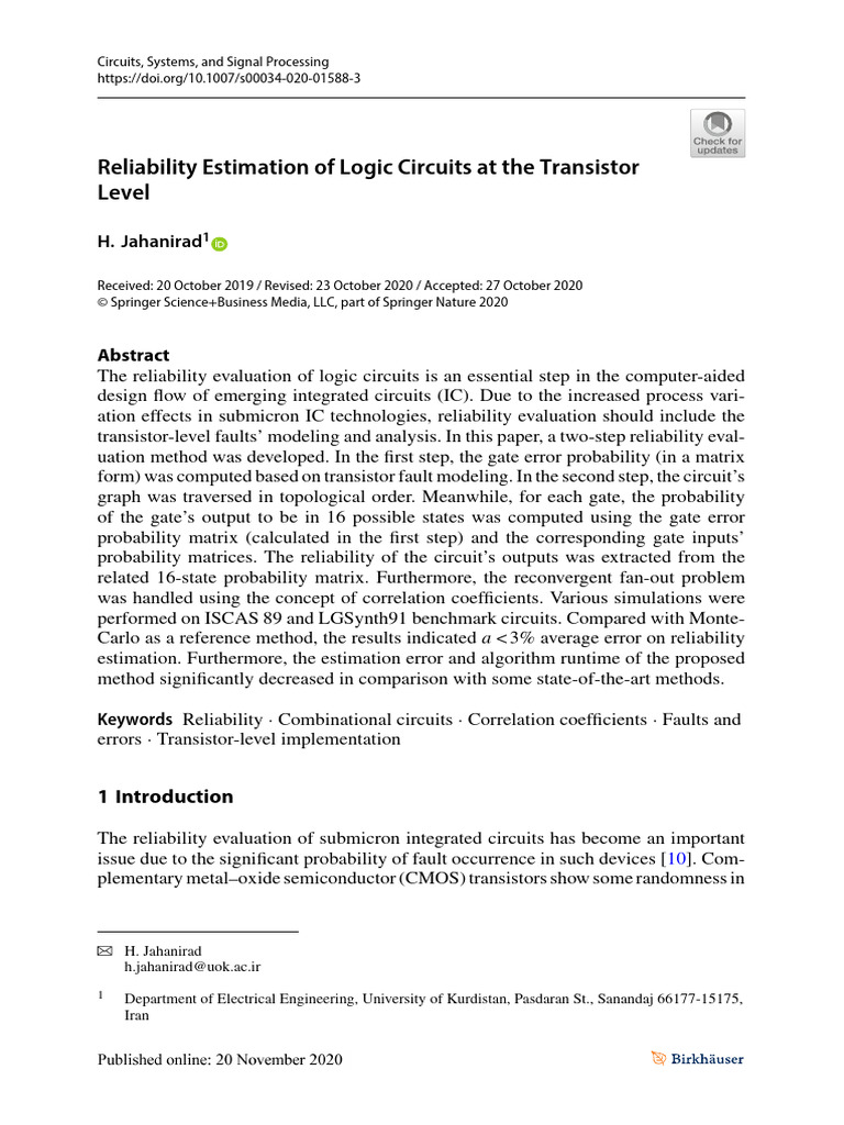 Reliability Estimation of Logic Circuits | PDF | Logic Gate | Matrix (Mathematics)