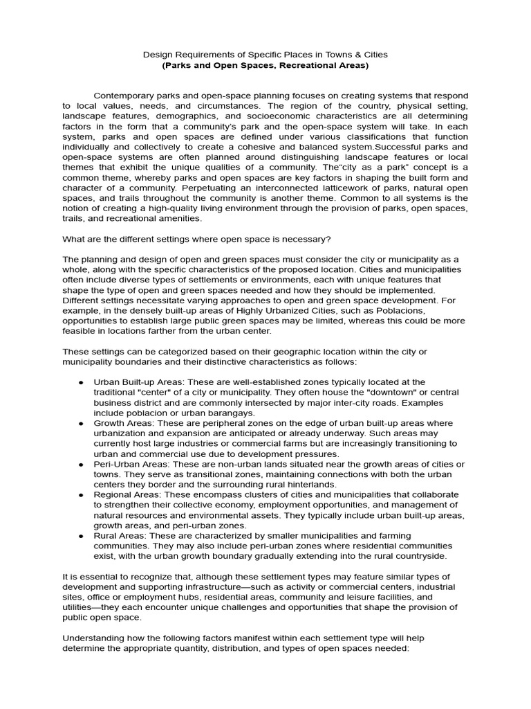 Planning and Urban Design - Design Requirements of Parks, Open Spaces ...