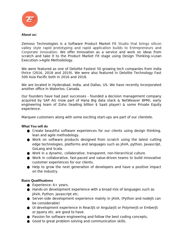 Zemoso Technologies: Innovate Software Solutions | PDF | Software ...