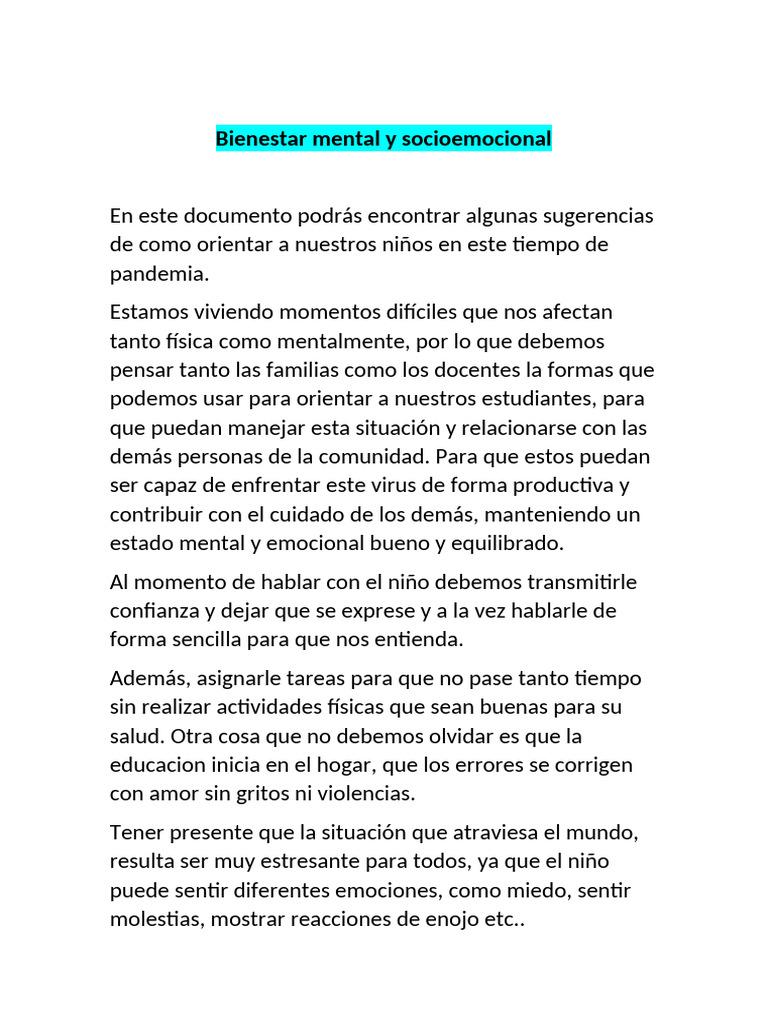 BIENESTAR MENTAL Y SOCIOEMOCIONAL | PDF