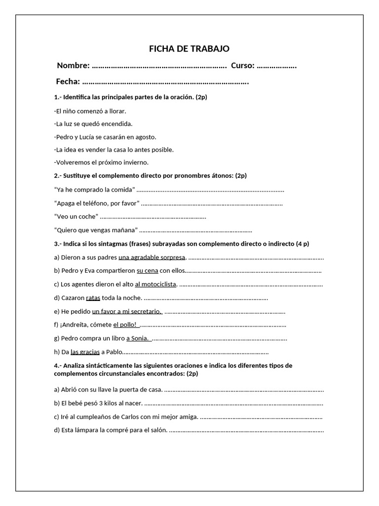 Ficha de Trabajo 2 | PDF | Objeto (gramática) | Sintaxis