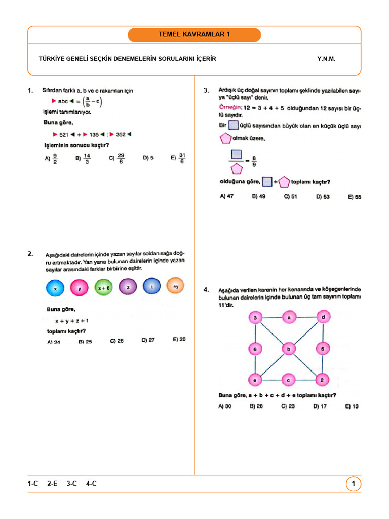 Temel Kavramlar TYT Mini Denemeler | PDF