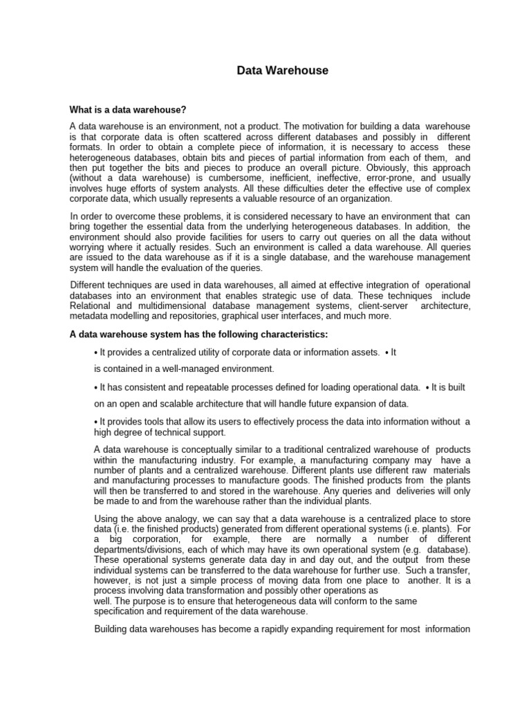 Lesson 2 - Data Warehouse | PDF | Data Warehouse | Databases