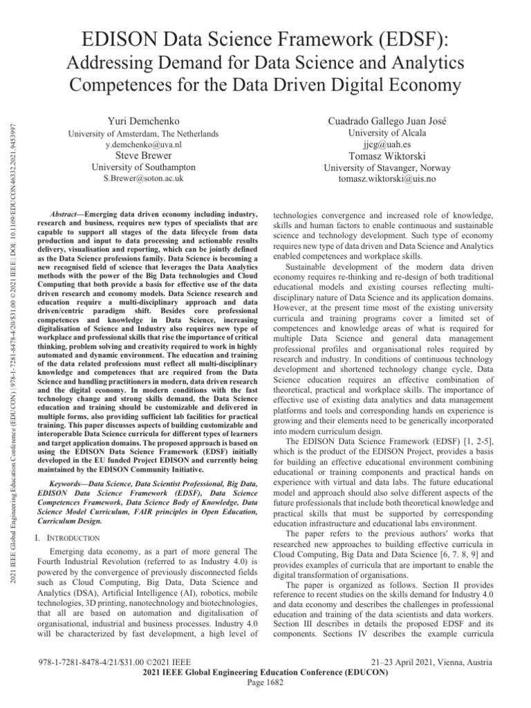 EDISON Data Science Framework EDSF Addressing Demand For Data Science ...