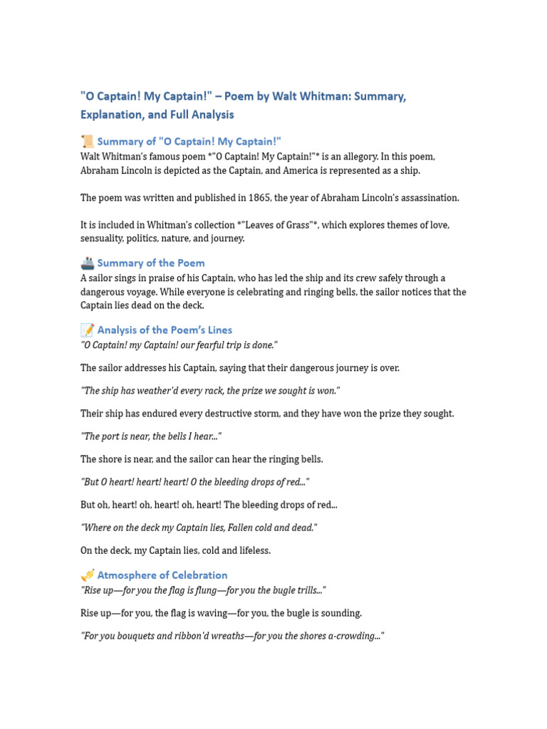 O Captain My Captain Analysis | PDF