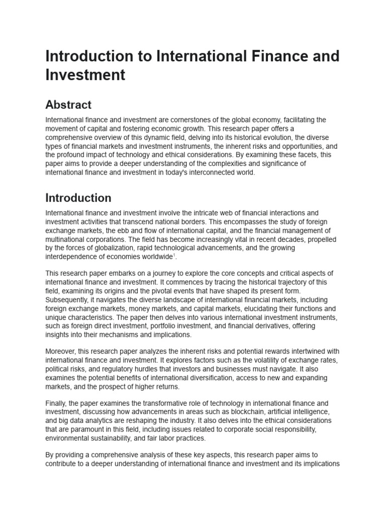 Overview of International Finance & Investment | PDF | Financial Risk ...