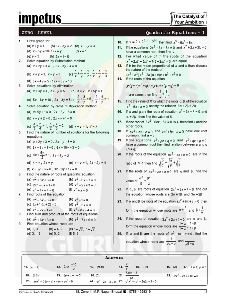 Quadratic Equations and Solutions Guide | PDF | Area | Zero Of A Function