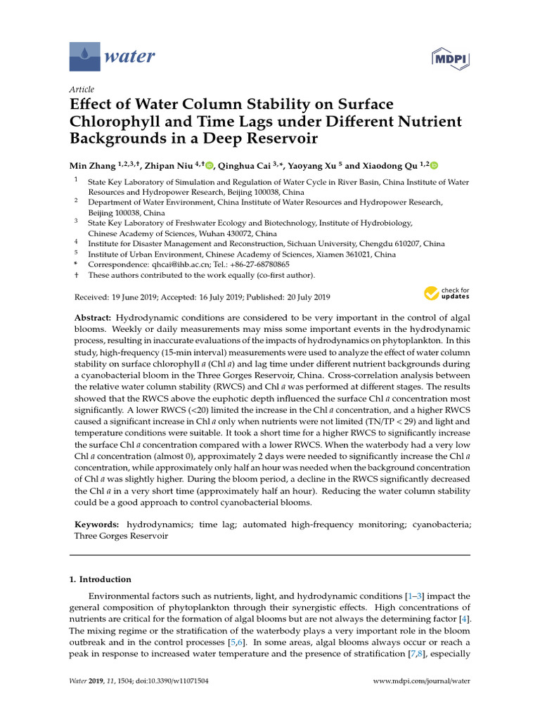 Effect of Water Column Stability on Surface Chlorophyll and Time Lags ...