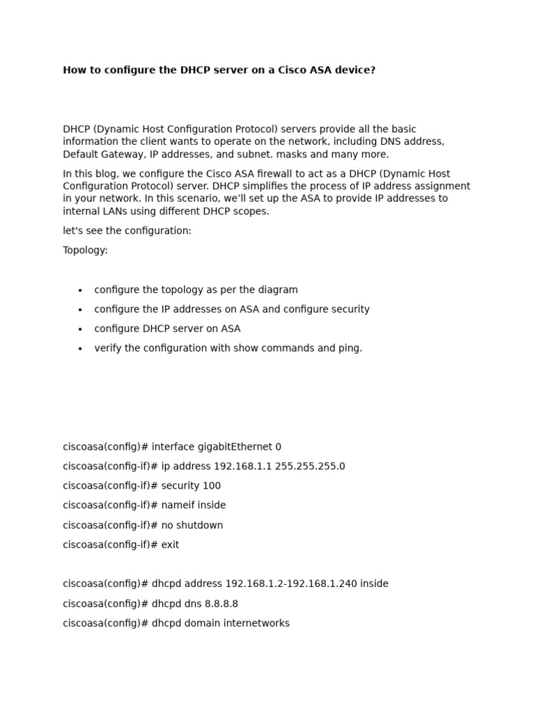 How To Configure The DHCP Server On A Cisco ASA Device | PDF | Internet | Internet Architecture