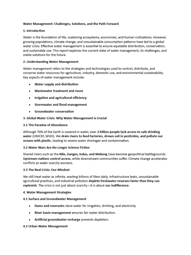 Water Management: Challenges and Solutions | PDF | Water Resources ...