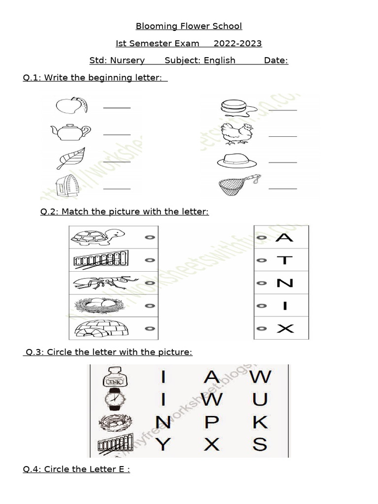 Nursery Exam Sample Paper 2022-2023 | PDF