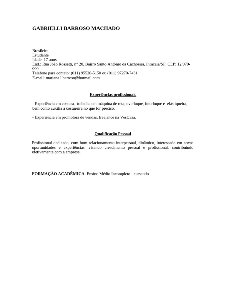 Gabrielli Barroso Machado - Curriculo | PDF