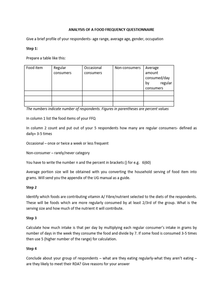 Food Frequency Questionnaire Analysis | PDF