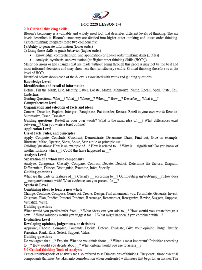 Critical Thinking Skills Overview | PDF | Critical Thinking | Computer ...