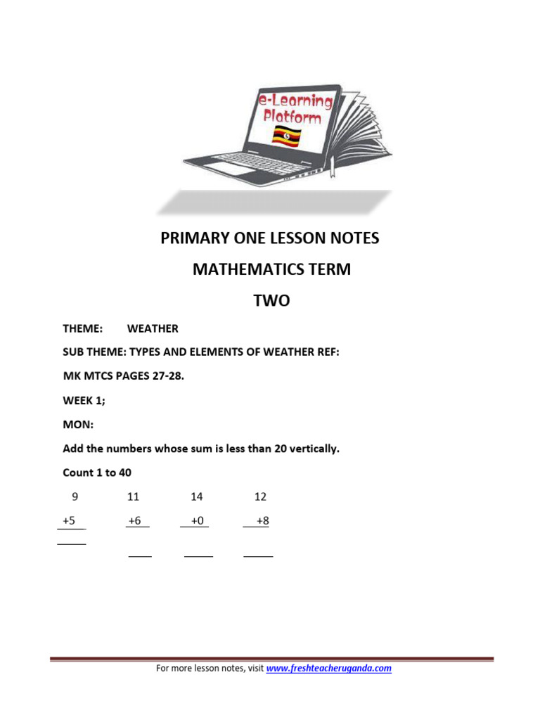 P.1 Maths Lesson Notes Term II | PDF | Multiplication | Mathematics