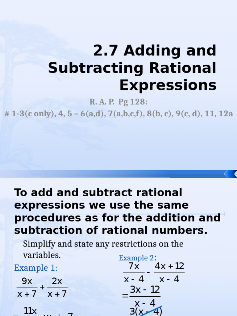 Adding and Subtracting Rational Expressions | PDF | Multiplication ...