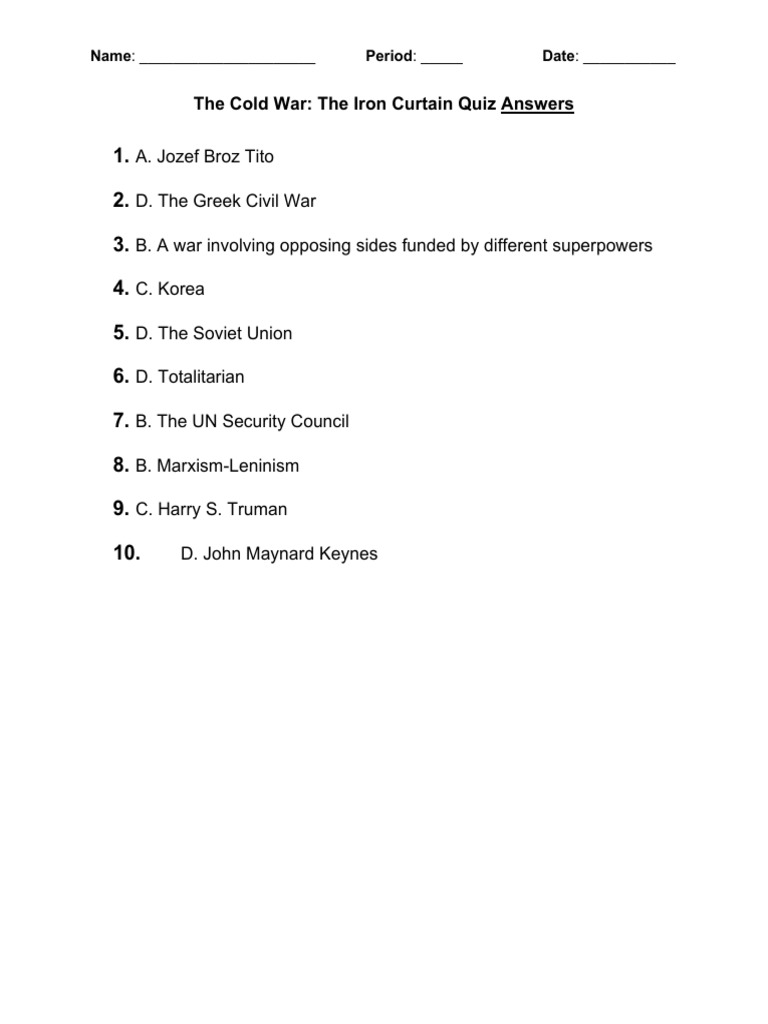 Cold War Quiz Answers | PDF