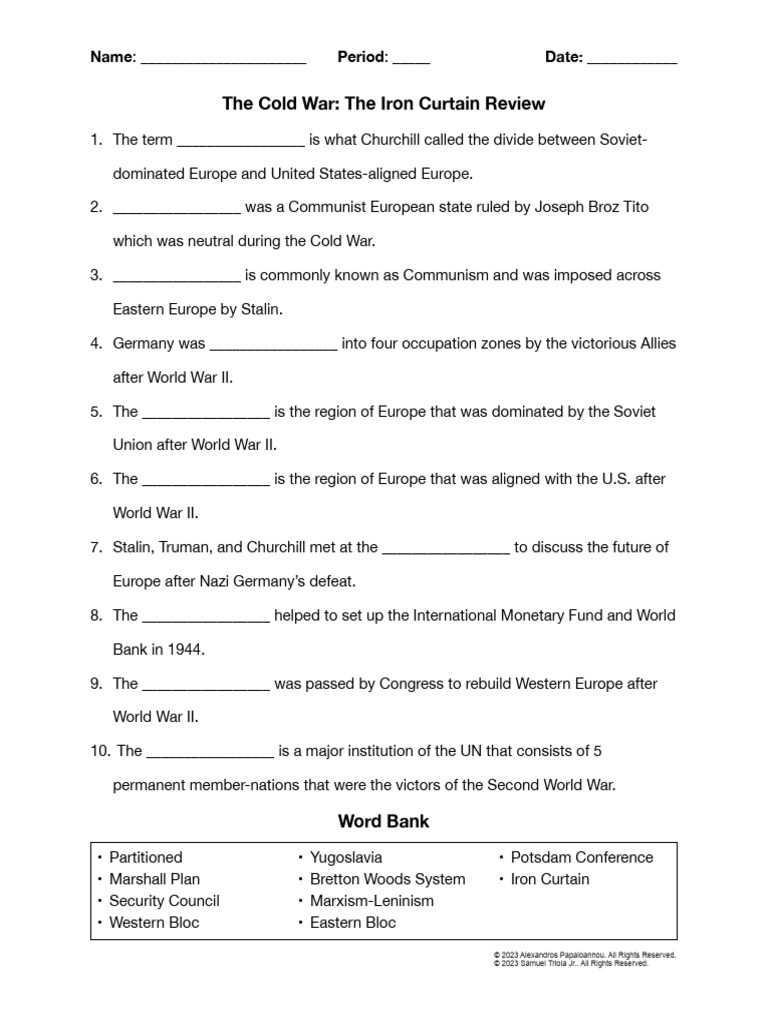 Cold War: Iron Curtain Review Worksheet | PDF
